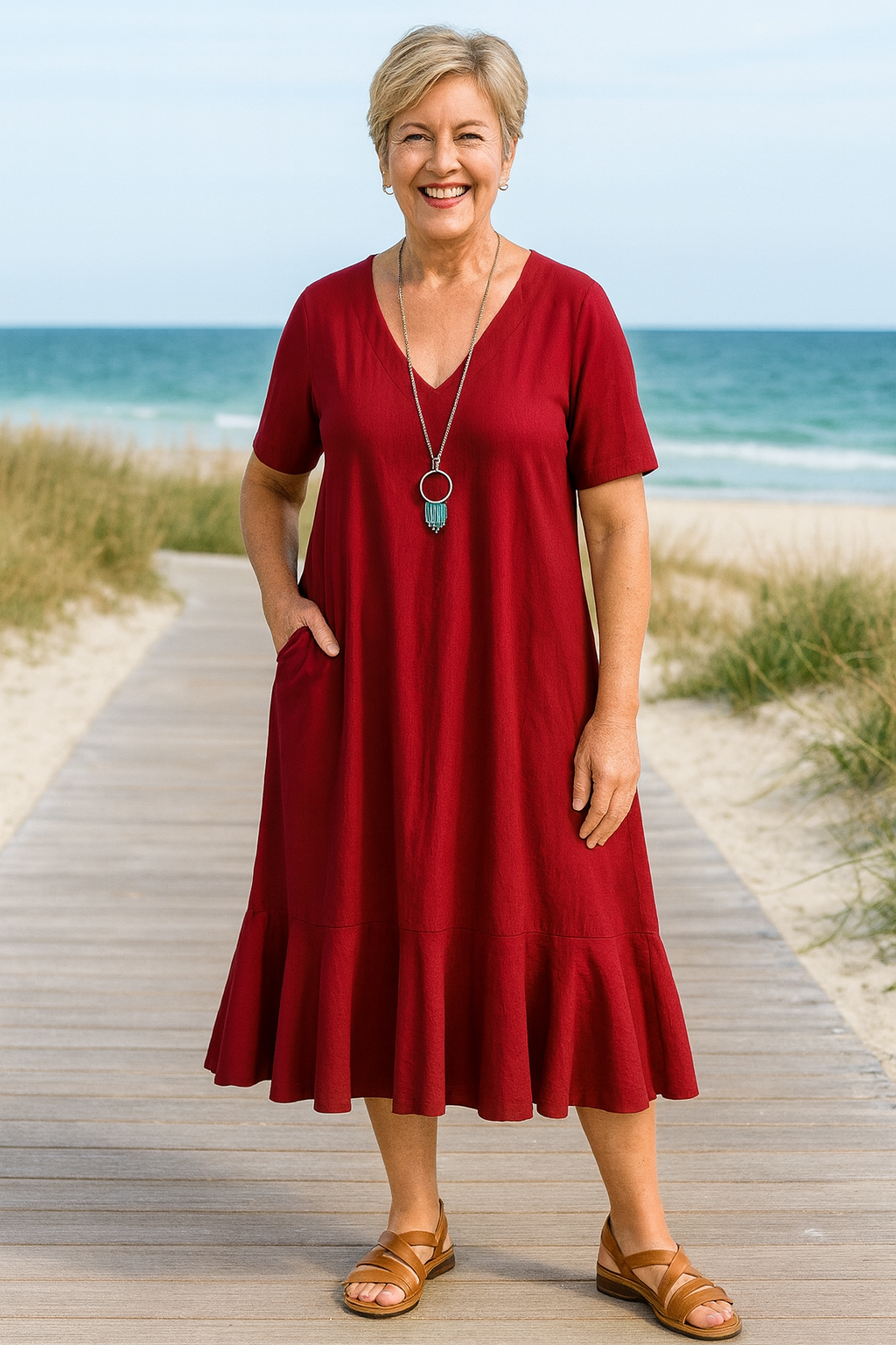 Maravie | FlowEase Midi Dress – Effortless Shape, Confident Movement ...